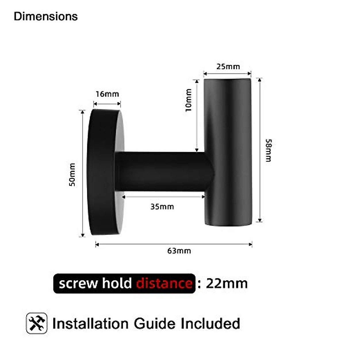 GORDEE [2 Pack] Bathroom Robe Towel Hooks, SUS304 Stainless Steel Wall Mounted Heavy Duty Hook Holder, Towel Coat Robe Sponge Holder for Bathroom & Kitchen, Matte Black