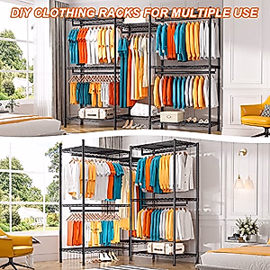 Raybee Clothes Rack, Heavy Duty Clothing Rack Load 835LBS, Clothes Racks for Hanging Clothes Rack, Metal Garment Rack Heavy Duty Clothing Rack, Free Standing Closet, Wardrobe Closet, 77"H*75"W*17.8"D
