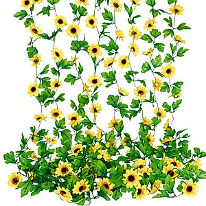 Whonline 8pcs 60ft Artificial Sunflower Garlands Silk Yellow Sunflower Vines with Green Leaves Sunflower Garland for Room Decor Party Decorations Wedding Arch Table Centerpiece Backdrop