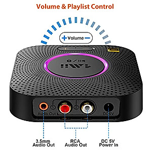 1Mii B06S+ Bluetooth 5.2 Receiver, HiFi Bluetooth Audio Adapter w/LDAC, aptx HD & aptx Low Latency, Long Range Hi-Res Audio with Volume Control, 3.5mm & RCA outputs, Easy Setup for Home Stereo System