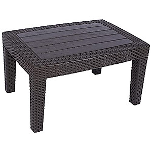 Varbucamp Rattan Outdoor Coffee Tables for Patio, Sturdy Rectangular Faux Wicker Patio Table, Easy to Assemble with Plastic Legs, Brown