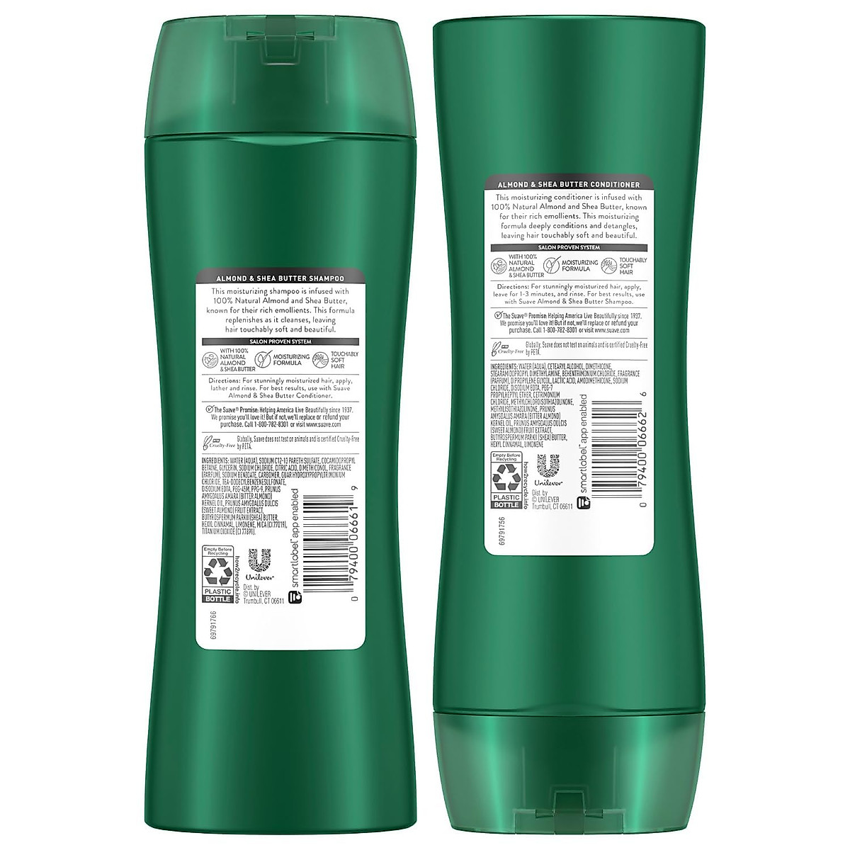 Suave Shampoo and Conditioner Set, Almond & Shea Butter - Moisturizing Shampoo & Conditioner, Dry Hair Treatment, Scented, 12.6 Oz Ea (2 Piece Set)