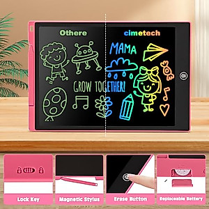LCD Writing Tablet, 12 Inch Colorful Doodle Board Drawing Tablet for Kids, Reusable Electronic Drawing Pad, Learning Toys Birthday Gift for 3 4 5 6 7 8 Years Old Girls Boys (Pink)