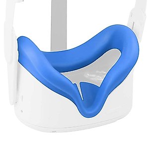 VR Face Cover Compatible for Meta/Oculus Quest 2 Headset, SINWEVR Sweatproof Silicone Interfacial Face Mask Pad Cushion, Washable and Light Blocking Quest 2 Accessories (Blue)