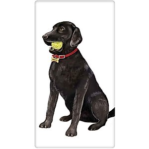 Black Labrador Retreiver Lab Tennis Ball Dog Flour Sack Cotton Kitchen Dish Towel - 30" x 30" Mary Lake Thompson Design