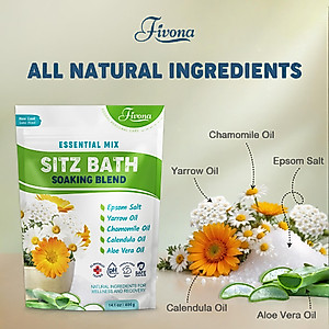 Hemorrhoid Treatment Sitz Bath Salt Natural Soaking Blend - Epsom Salt with Pure Essentials Oils for Fissure, Postpartum Care, Bartholin Cyst Treatment - Essential Mix for Self Care - 1 Pack - 14.1 oz