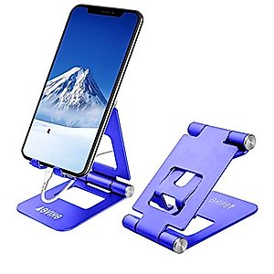 Aoviho Adjustable Cell Phone Stand Foldable Phone Holder - Aluminum Portable Phone Stand for iPhone 13 12 11 Pro X XR XS Max 8 7 6 Samsung Android Desk Decor (Blue)
