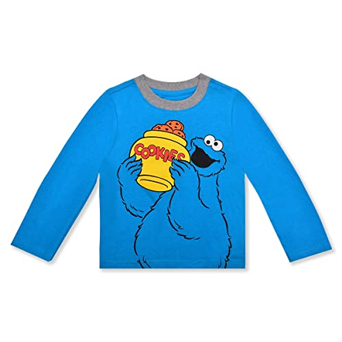 Sesame Street Cookie Monster Boys’ Long Sleeve Shirt and Jogger Set for Infant and Toddler – Blue/Grey