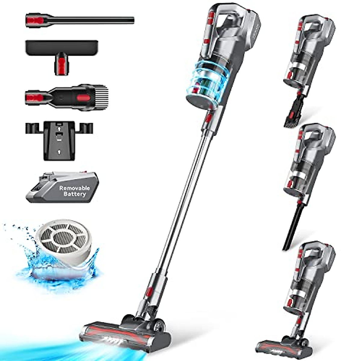 VEAVON Cordless Vacuum Cleaner, 200W 23Kpa Lightweight Cordless Stick Vacuum, Detachable Battery Design, 45 min Long Runtime, 4 in 1 Stick Vacuum Cleaner Perfect for Hardwood Floor Pet Hair - P6