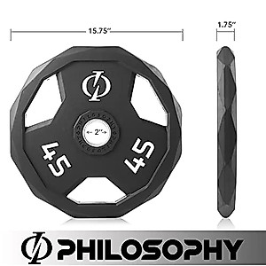 Philosophy Gym Set of 2 Rubber Coated 2-inch Olympic Grip Weight Plates (45 LB Each) for Weightlifting