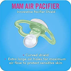MAM Air Day & Night Baby Pacifier, for Sensitive Skin, Glows in The Dark, Boy , 6-16 Months (Pack of 3)(Packaging may vary)