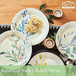 Bico Botanical Valley Ceramic Salad Plates, 8.75 inch, Set of 4, for Salad, Appetizer, Microwave & Dishwasher Safe