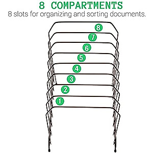 1InTheOffice Metal Incline Desktop File Sorter, 6 Compartments, Black (8 Compartments)