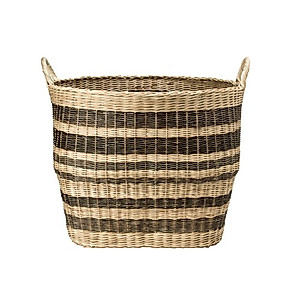 KOUBOO 1060042 Large Striped Wicker Storage Basket, 26.5" x 26.5" x 27.5", Beige/Black