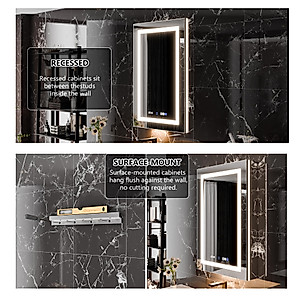 24 x 36 Lighted Medicine Cabinet with Mirror, Front & Backlit led Medicine Cabinet, Clock Temp Display, Defog,10x Magnifier, 3 Colors Temper Dimmable, Surface or Recessed Mount, Hinge on The Right