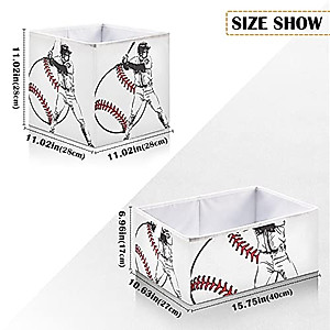 Kigai Baseball Player Storage Baskets, Foldable Organizer Bins,Waterproof Polyster Storage Cube with Handles, 11.02"x11.02"x11.02"