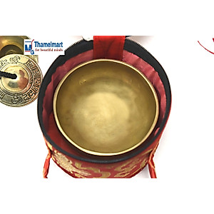 4.5" Tibetan Singing Bowl for Meditation, Sound Healing, Yoga & Sound Therapy. Made of 7 metals. Cushion Suede leather Wooden Mallet, Box & Tingsha nincluded Thamelmart … (4.5 Inch Matte)