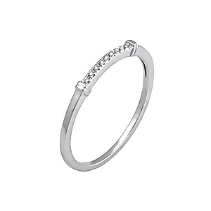 etneyjewels 10k Solid Certified White Gold with 0.05 Carat Natural White Diamond Round Cut Stackable Wedding Band Ring For Women In Prong Setting (Clarity I2,Color HI,10.5)