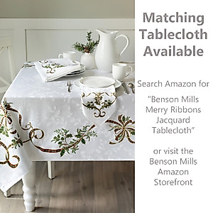 Benson Mills Merry Ribbons Engineered Printed Jacquard Fabric Cloth Napkins, for Christmas, Winter, and Holiday Tablecloths (19" x 19" Napkins Set of 4, Merry Ribbons)