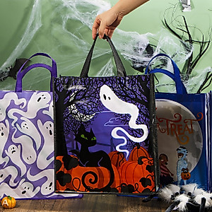JOYIN 12 Halloween Large Treat Goody Tote Bags 17” x 15” for Halloween Trick or Treat Candy Bags, Gift Goodie Bags, School Classroom Bags, Party Favor Supplies