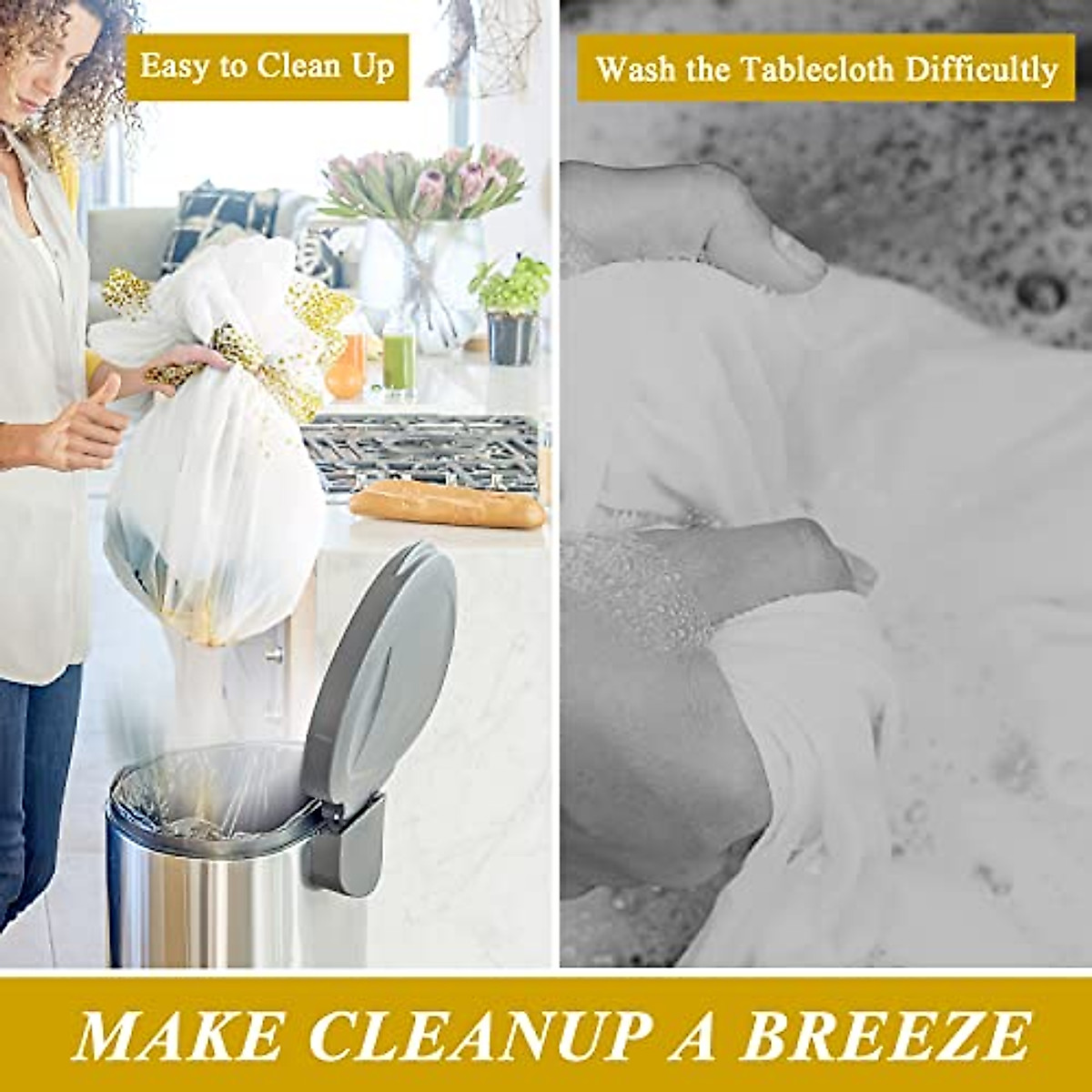 4 Pack Plastic Table Cloth Cover for Parties Disposable, White and Gold Tablecloth for 8 Foot Rectangle Tables, Birthday Wedding Graduation Mather Valentine's Day Easter Party Supplies Decorations