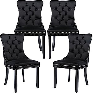ODUSE-DAILY Black Velvet Dining Chairs Set of 4, Kitchen & Dining Room Chairs Set of 4, Tufted Dining Chairs, Velvet Upholstered Dining Chairs, Solid Wood Frame (Black, 4 Pcs)