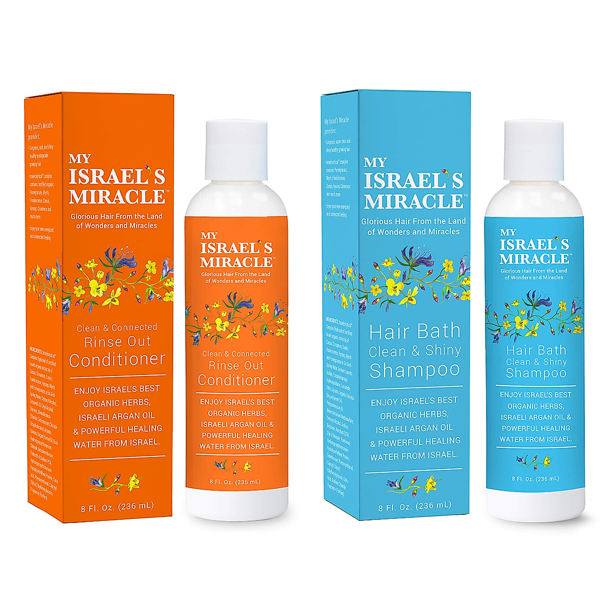 Organic Shampoo and Conditioner Set - My Israel's Miracle - Powerful Organic Haircare Herbs and Argan Oil from Israel