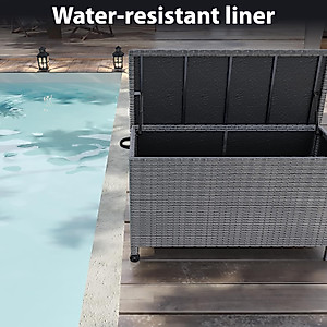 GarveeHome 120 Gallon Large Deck Box - Built-In Handles, Wheels, Rattan Waterproof, Patio Furniture Cushions, Garden Tools