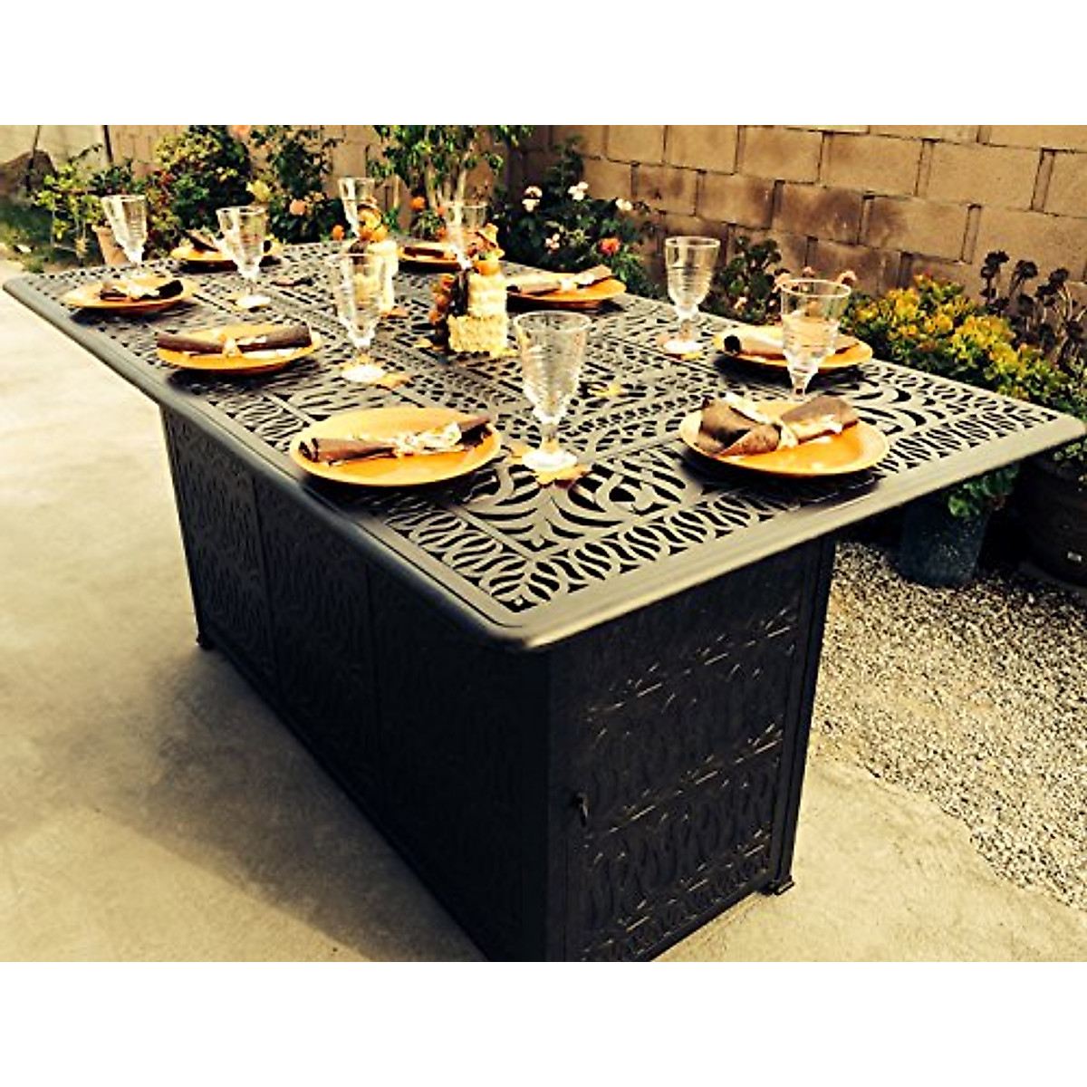 Outdoor Fire Pit Bar Height Double Burner Table Elisabeth Cast Aluminum Patio Furniture