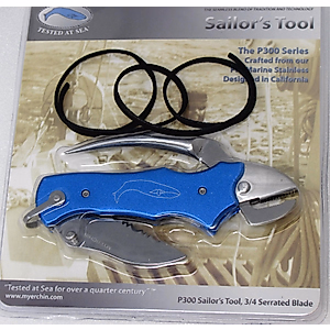 MYERCHIN SAILING KNIFE COMBO TOOL MARLIN SPIKE P300BL with Leather Lanyard Strap 🐳