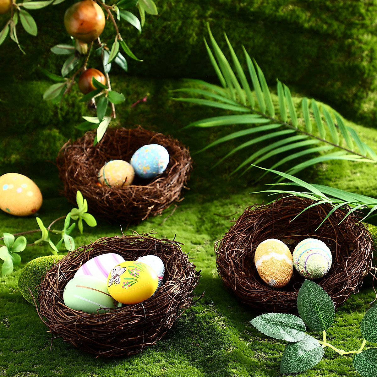 10 Pcs Christmas Artificial Bird Nest Decorating Rattan Birdhouse Nest for Crafts Christmas Thanksgiving Easter Decoration Wedding Patio Garden DIY Terrarium and Spring Vignettes (5.9 Inch)