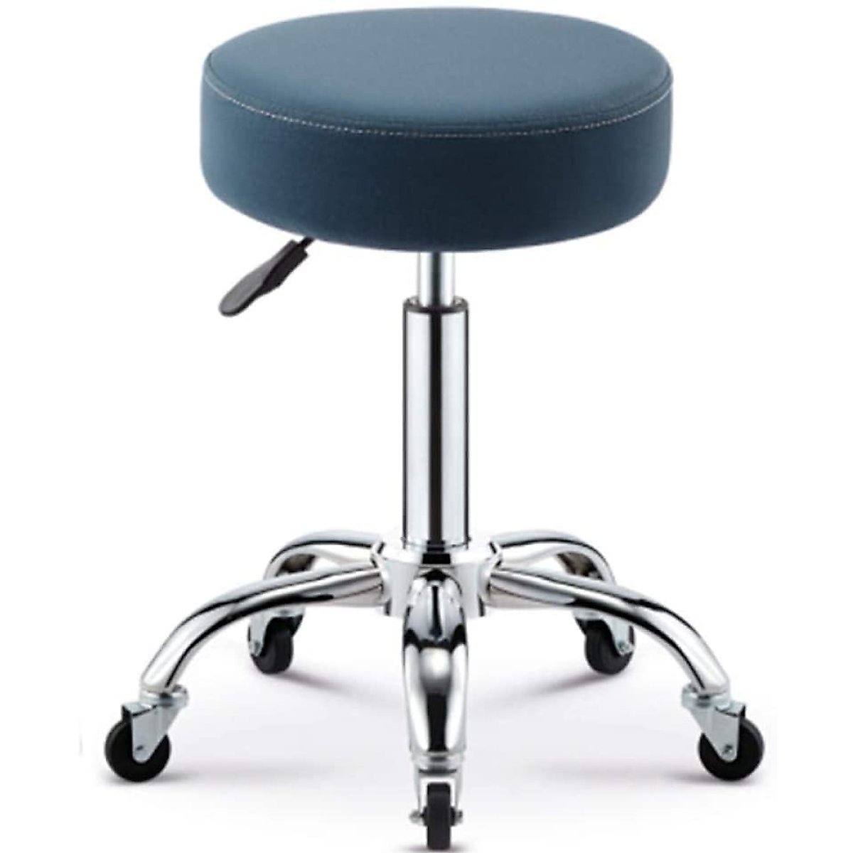 Rolling Swivel Stool Saddle Chair Stool on Wheel， Nail Stool with Gray PU Synthetic Leather Seat， Adjustable Height 45-55 cm， Supported Weight 160 Kg， Adjustable Swivel Rolling Stool for Massage Spa
