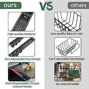 Black Over The Kitchen Sink Caddy Sponge Holder Organizer Drying Rack,Kitchen Soap Dispenser Caddy Organizer, Countertop Soap Dish Rack Drainer with Removable Expandable Drain Tray 11.4" to 22.8"