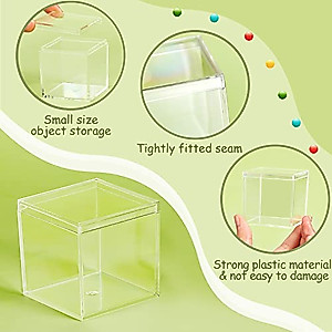 Juexica 12 Pieces Clear Acrylic Plastic Square Cube Small Acrylic Box with Lid Decorative Storage Boxes Jewelry Display Box Mini Clear Container for Home Candy Pill and Tiny Jewelry (4 x 4 x 4 Inch)