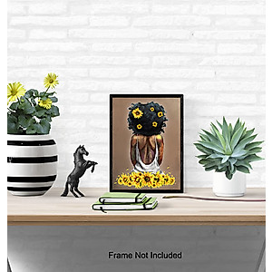 African American Wall Art - Black Wall Art - Sunflower Wall Decor For African American Woman, Girls - Black Girl Magic - Afro Girl - Black Art for Women - Melanin Queen - Black Pride - UNFRAMED 8x10