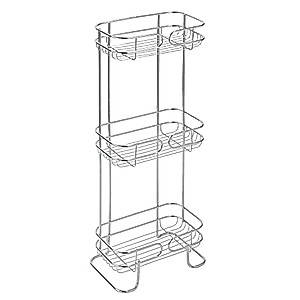 mDesign Rectangular Metal Bathroom Shelf Unit - Free Standing Vertical Storage for Organizing and Storing Hand Towels, Body Lotion, Facial Tissues, Bath Salts - 3 Shelves - Chrome