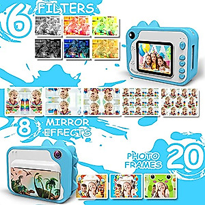 USHINING Instant Print Camera for Kids 12MP Digital Camera for Kids Aged 3-12 Ink Free Printing Video Camera for Kids 1080P 2.4 Inch Screen with 32GB SD Card,Color Pens,Print Papers (Blue)