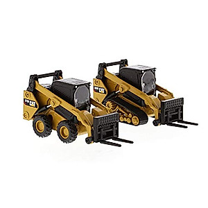 1:64 Scale Caterpillar 272D2 Skid Steer Loader & 297D2 Compact Track Loader - Play & Collect by Diecast Masters (Comes with 2 Models and 2 Bucket, 2 Broom, 2 Pallet Forks, and 2 Auger Attachments)