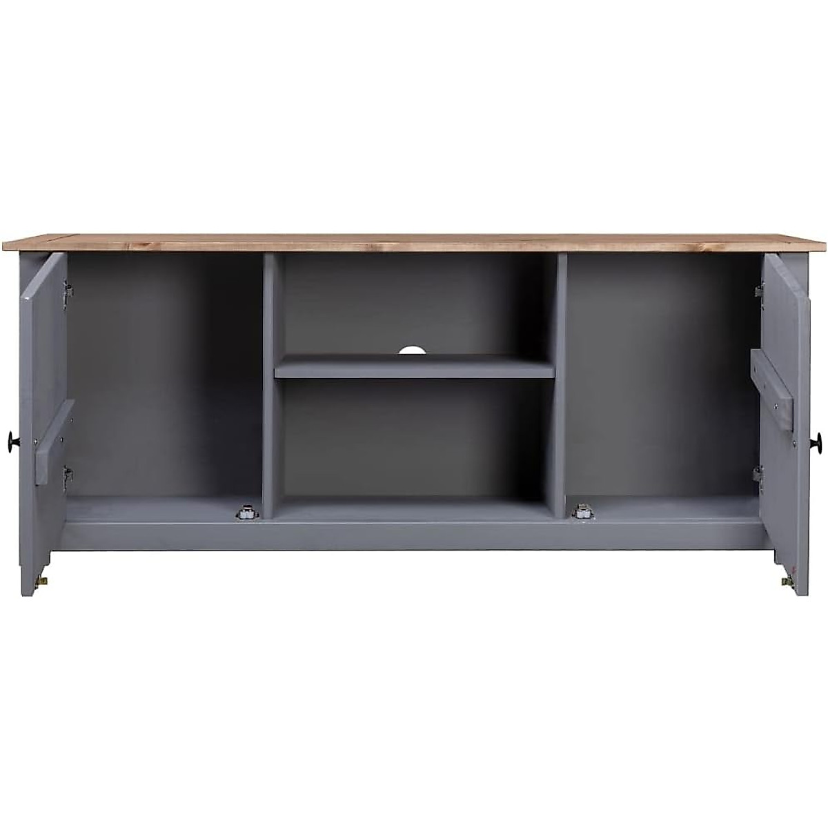 vidaXL Solid Pine Wood TV Stand - Panama Range - Gray, Retro Design, Ideal for Living Room, 47.2"x15.7"x19.7" with 2 Doors, 2 Compartments, Scandinavian Style