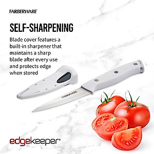 Farberware Edgekeeper Triple Riveted Paring Self-Sharpening Blade Cover, High Carbon-Stainless Steel Kitchen Ergonomic Handle, Razor-Sharp Knife, 3.5 Inch, White