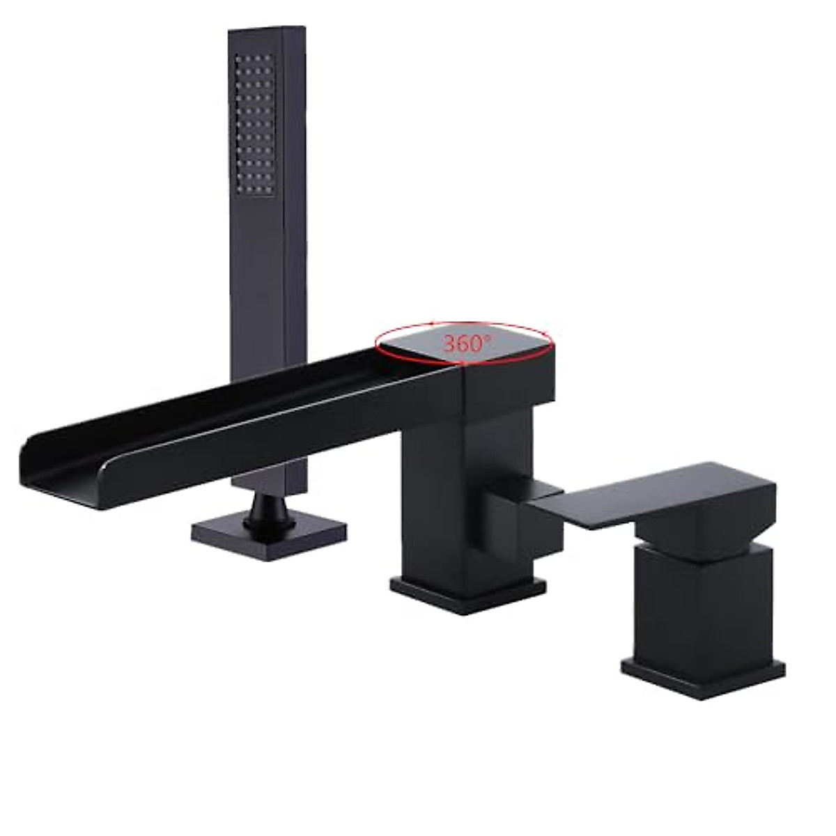 Artbath Roman Tub Faucet with Hand Shower, Deck-Mount Bathtub Faucet Tub Filler with Sprayer Waterfall Tub Faucet Set, Matte Black