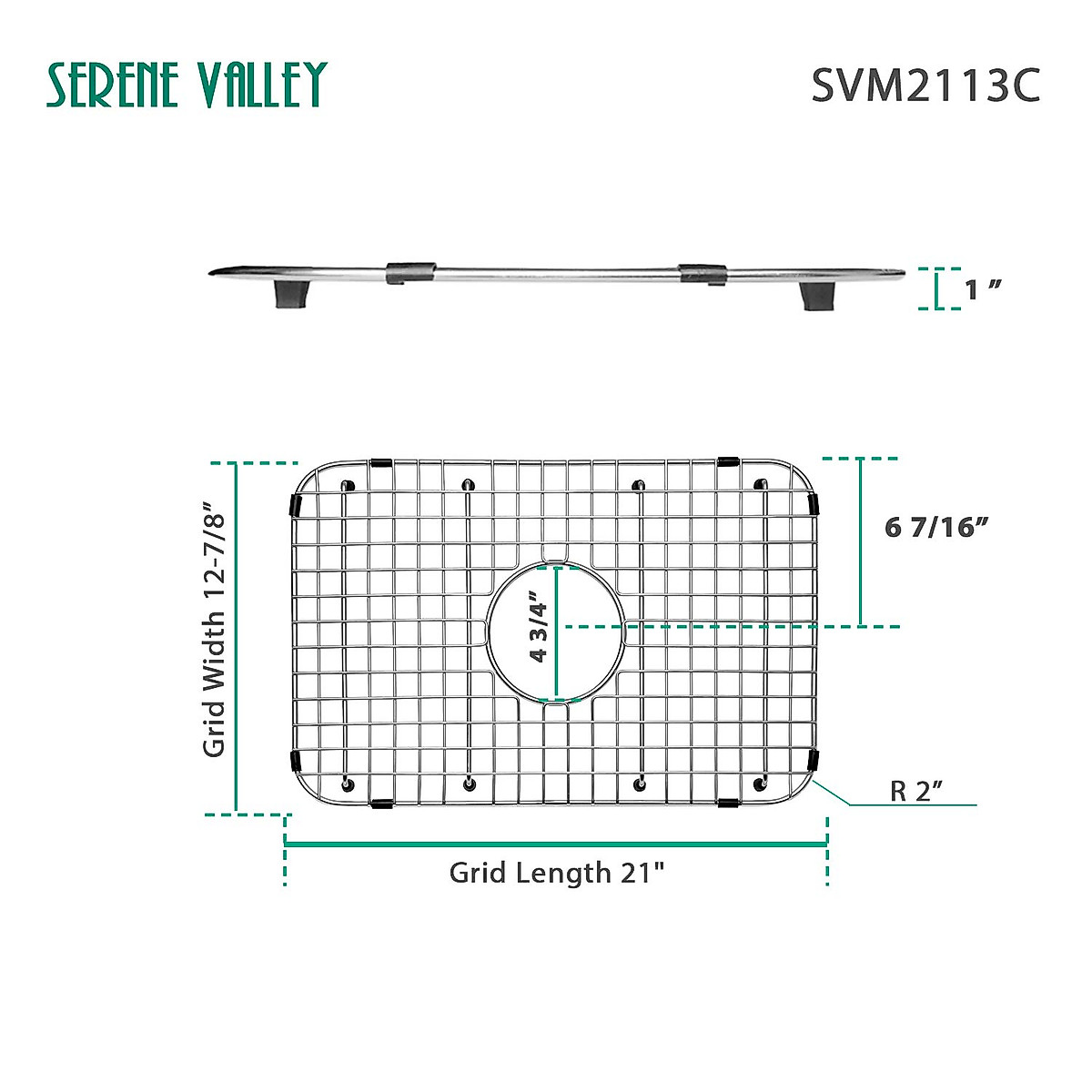 Serene Valley Sink Bottom Grid 21" x 12-7/8", Centered Drain with Corner Radius 2", SVM2113C