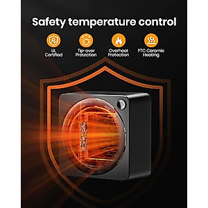 GAIATOP Space Heater, 500W Energy Efficient for Indoor Use, PTC Ceramic Fast Heating Electric Desk Heater, Overheating & 45°Tip-Over Protection Portable Mini Heater for Office Home Black