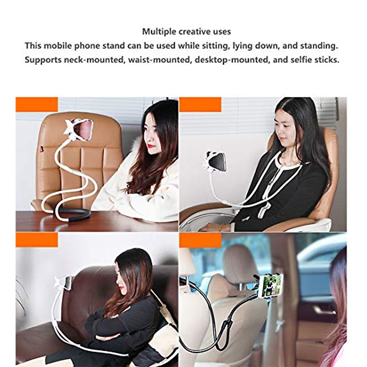 L&B Olivia B-Land Cell Phone Holder, Hanging on Neck Universal Mobile Phone Stand for Bed, gooseneck Cell Phone Holder, Compatible with iPhone 11 Pro XS Max XR X (White)