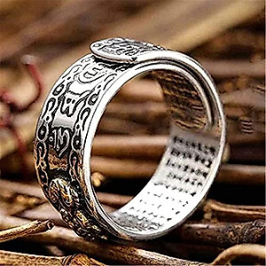 Hehimin FENG-Shui PI-Xiu Protection Wealth Ring,Amulet Wealth Lucky Open Adjustable Ring Buddhist Jewelry Ring (Gold+Silver)