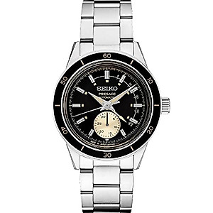 SEIKO Men's Black Dial Silver Stainless Steel Band Presage Automatic Watch