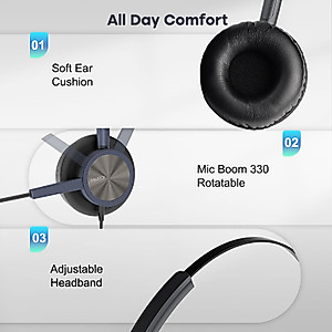 MAIRDI Telephone Headset with RJ9 Jack & 3.5mm Connectors for Call Center Office Deskphone Cell Phone PC Laptop, Landline Phone Headset with Microphone Noise Canceling for Polycom Avaya Nortel