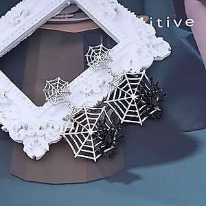 Sttiafay Gothic Spider Web Drop Earrings Black Spider Dangle Earrings Silver Spiderweb Earrings Onyx Spider Earrings Exaggerated Halloween Earrings Jewelry for Women and Girls