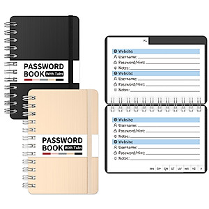 2Pack Password Book with Alphabetical Tabs, Small Pocket Size Password Notebook with Metal Cover, Password Organizer Password Keeper Large Print for Seniors for Website Usernames, Passwords & Notes