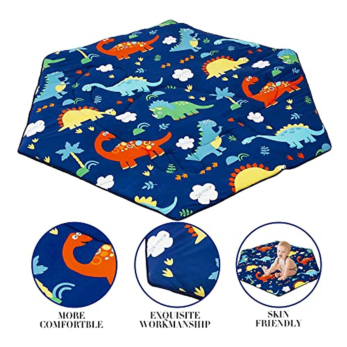 UOMNY Hexagon Playpen Mat Baby Play Mat Fits for Regalo Play Yard 48Inch and Hiccapop 53" PlayPod (52X45) 6 Pane Playard Pad Non Slip Playpen Mats for Babies and Toddlers